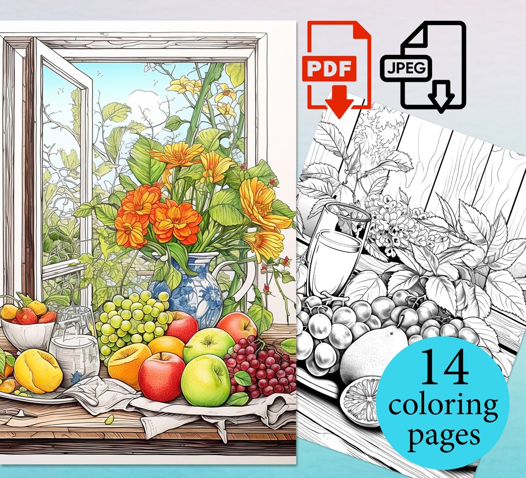 Still Life Window Coloring Pages Adult Activity Kids Books Sheets ...