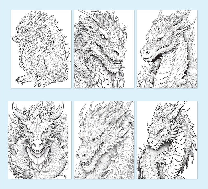 Fantasy Dragon Coloring Book Magic Adults Kids Instant Download ...