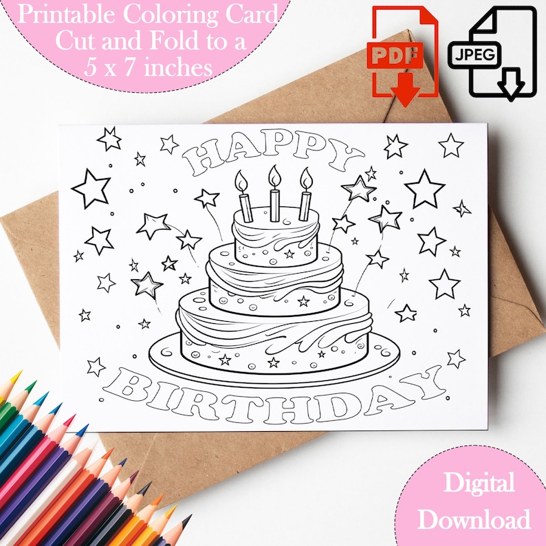 Happy Birthday Cards Coloring Page Kids Bday Printable Party Child ...