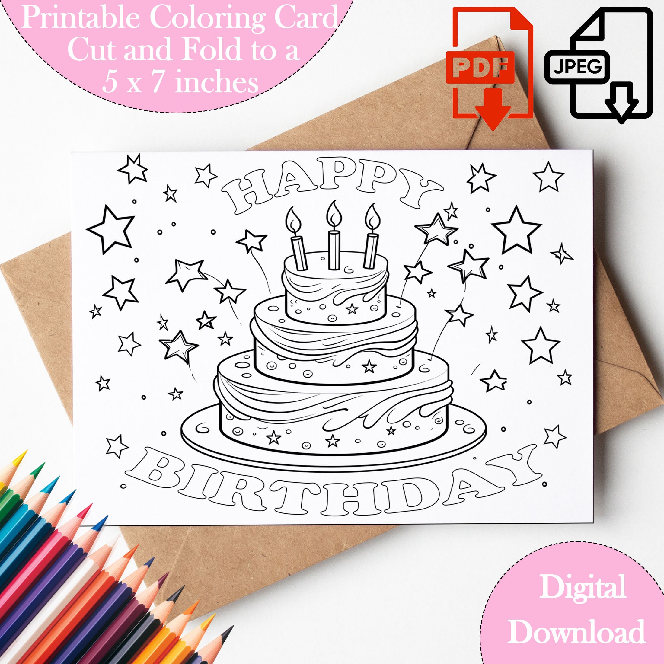 Happy Birthday Cards Coloring Page Kids Bday Printable Party - Etsy