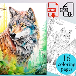 Wolf Coloring Book Adults Kids Activity Pages Animal Coloriage Sheets ...