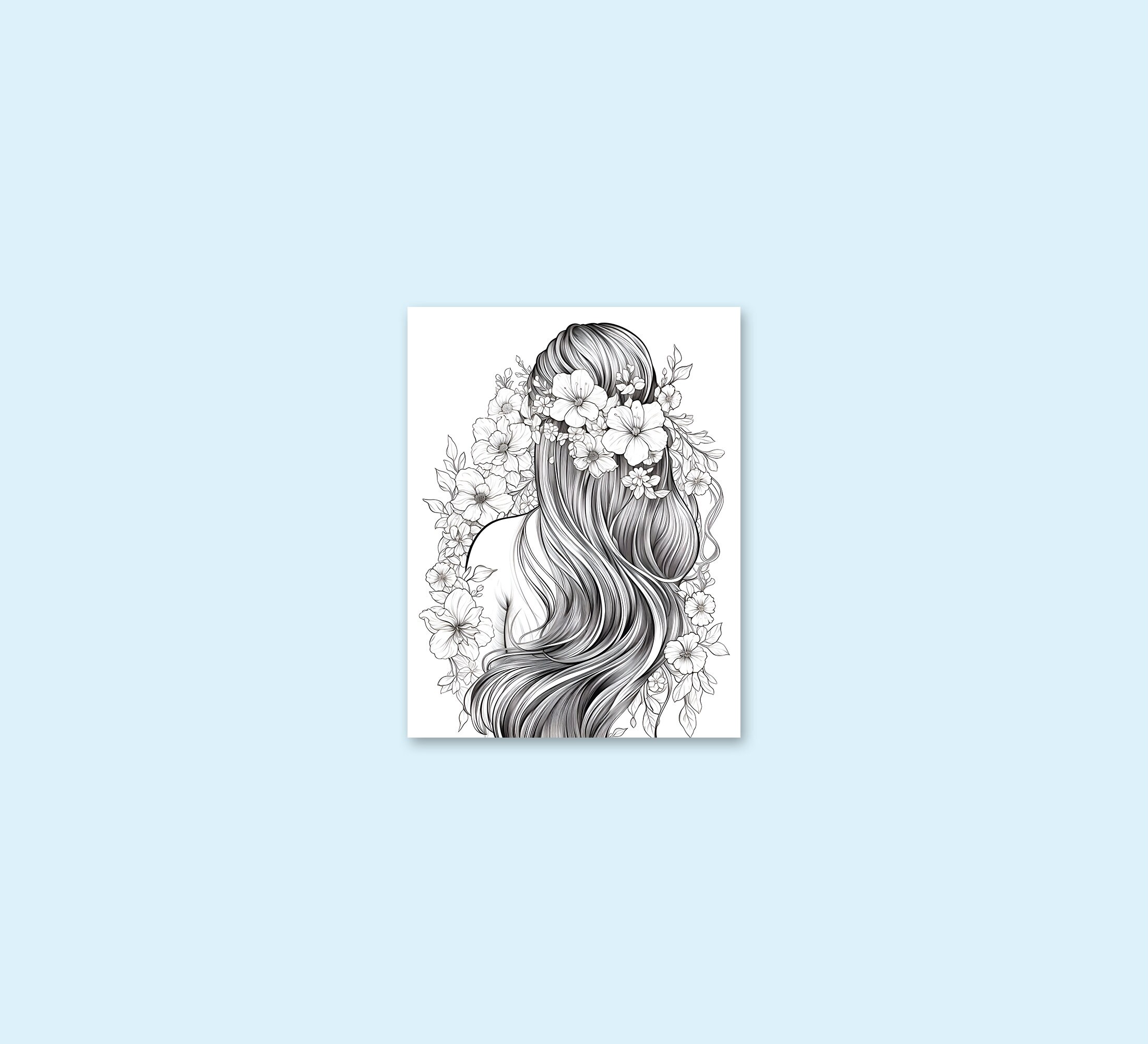 Hair Flower Coloring Book Hairstyles Beautiful Girl Lady Coloriage ...