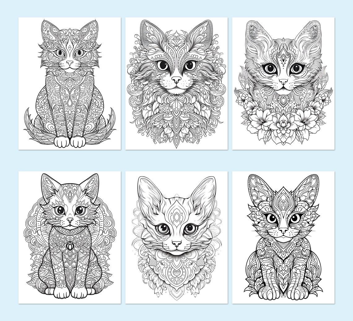 Cats Mandala Coloring Pages Adults Kids Activity Book Coloriage Sheets ...
