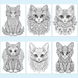 Cats Mandala Coloring Pages Adults Kids Activity Book Coloriage Sheets ...