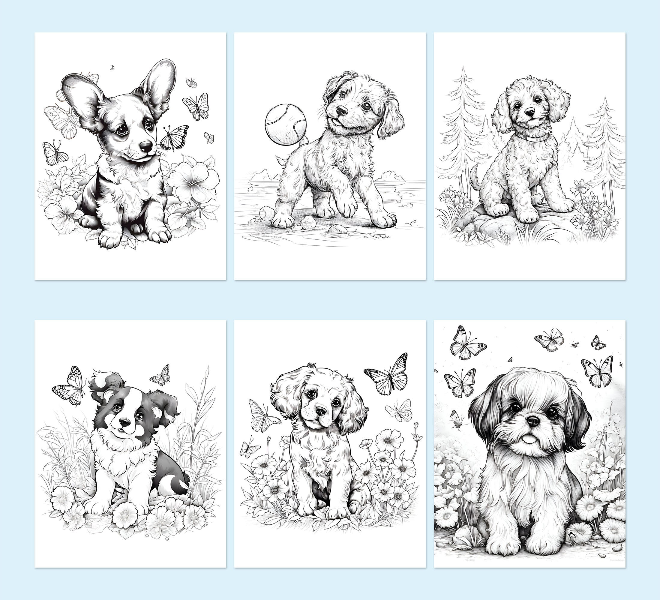 Dogs Coloring Book Adults Kids Pages Coloriage Sheets Instant Download ...