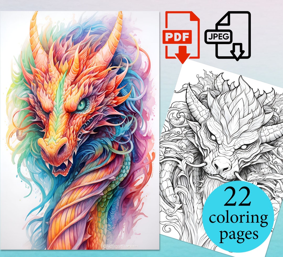 Fantasy Dragon Coloring Book Magic Adults Kids Instant Download ...