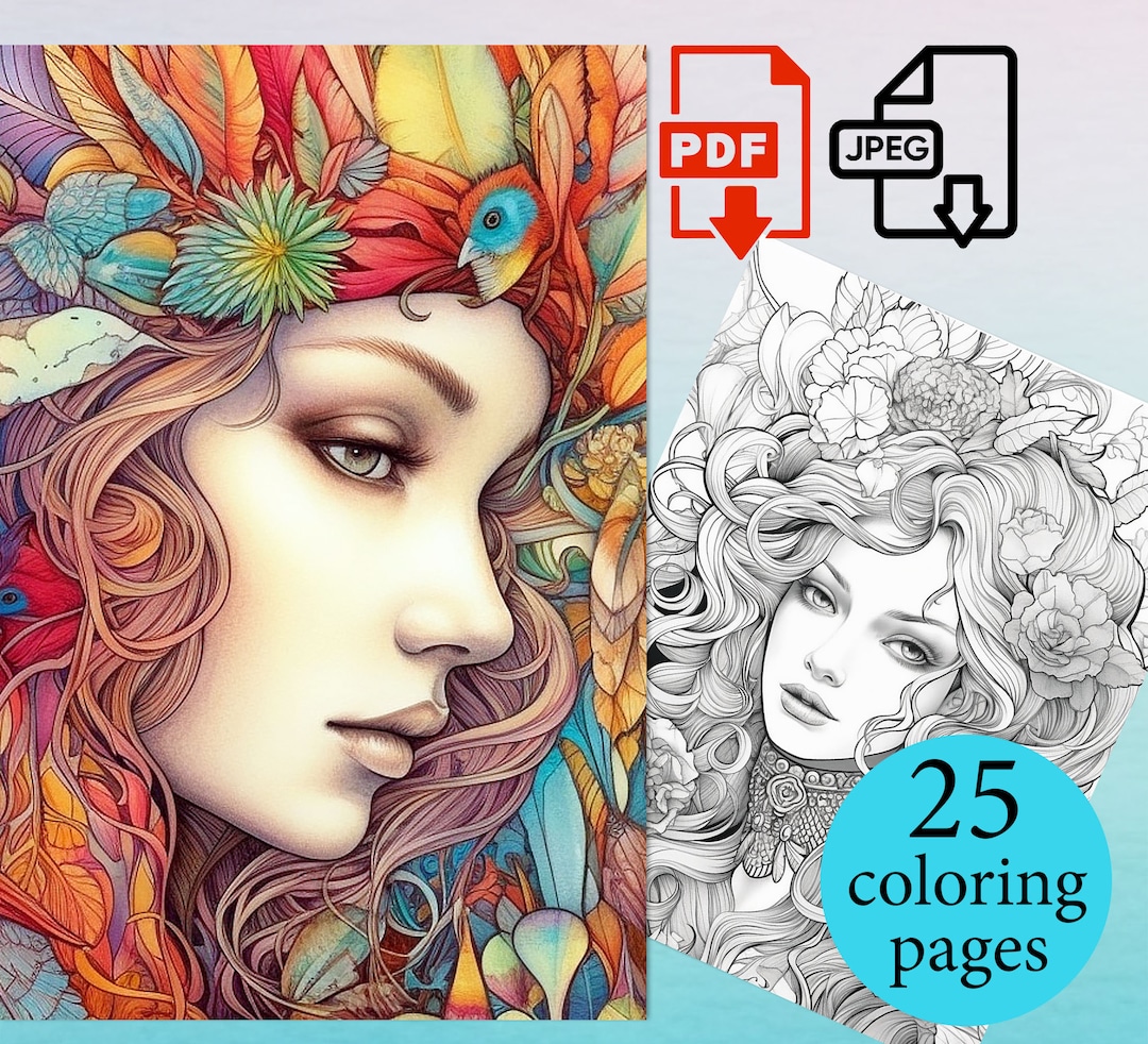 Flower Girl Coloring Book Beautiful Women Coloriage Pages Adults Kids ...