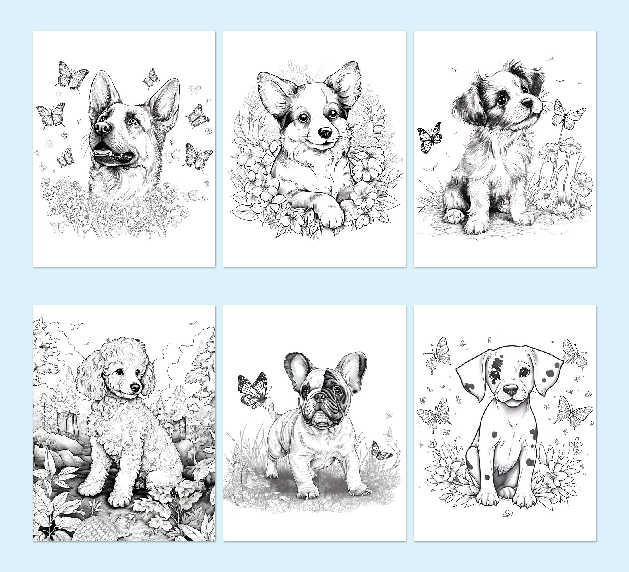 Dogs Coloring Book Adults Kids Pages Coloriage Sheets Instant Download ...