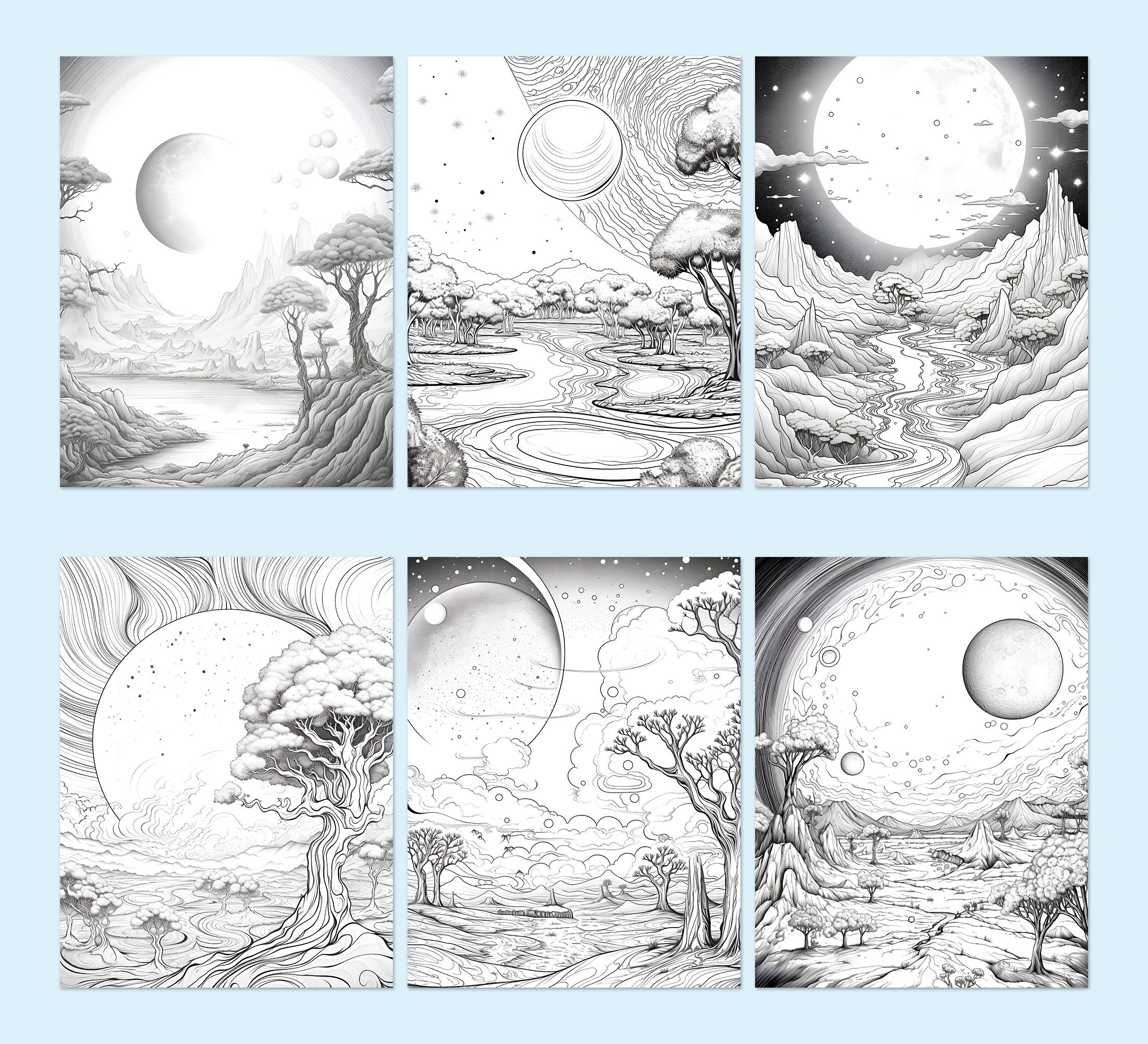 Galactic Spaces Landscape Coloring Book Fantasy Kids Pages - Etsy