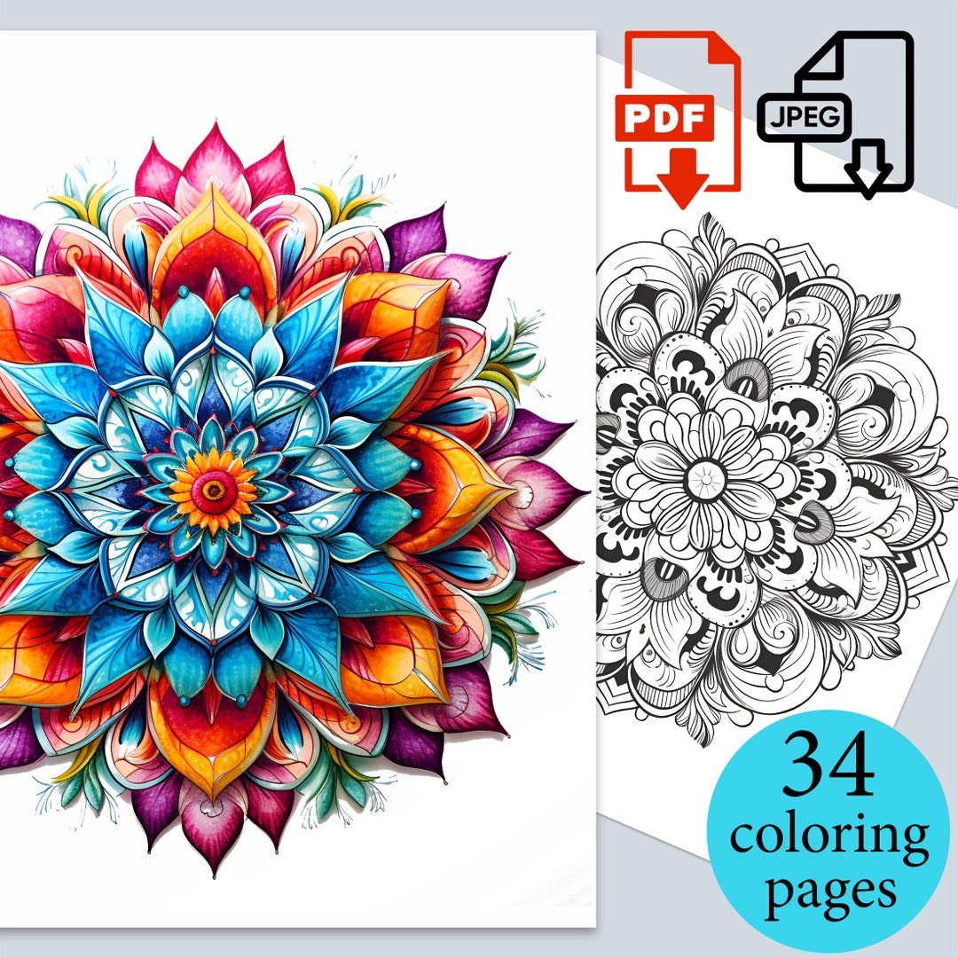 Mandala Coloring Book Adults Kids Instant Download Printable PDF JPEG ...