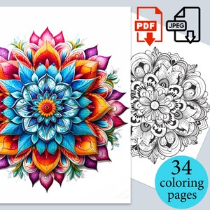 Mandala Coloring Book Adults Kids Instant Download Printable PDF JPEG ...