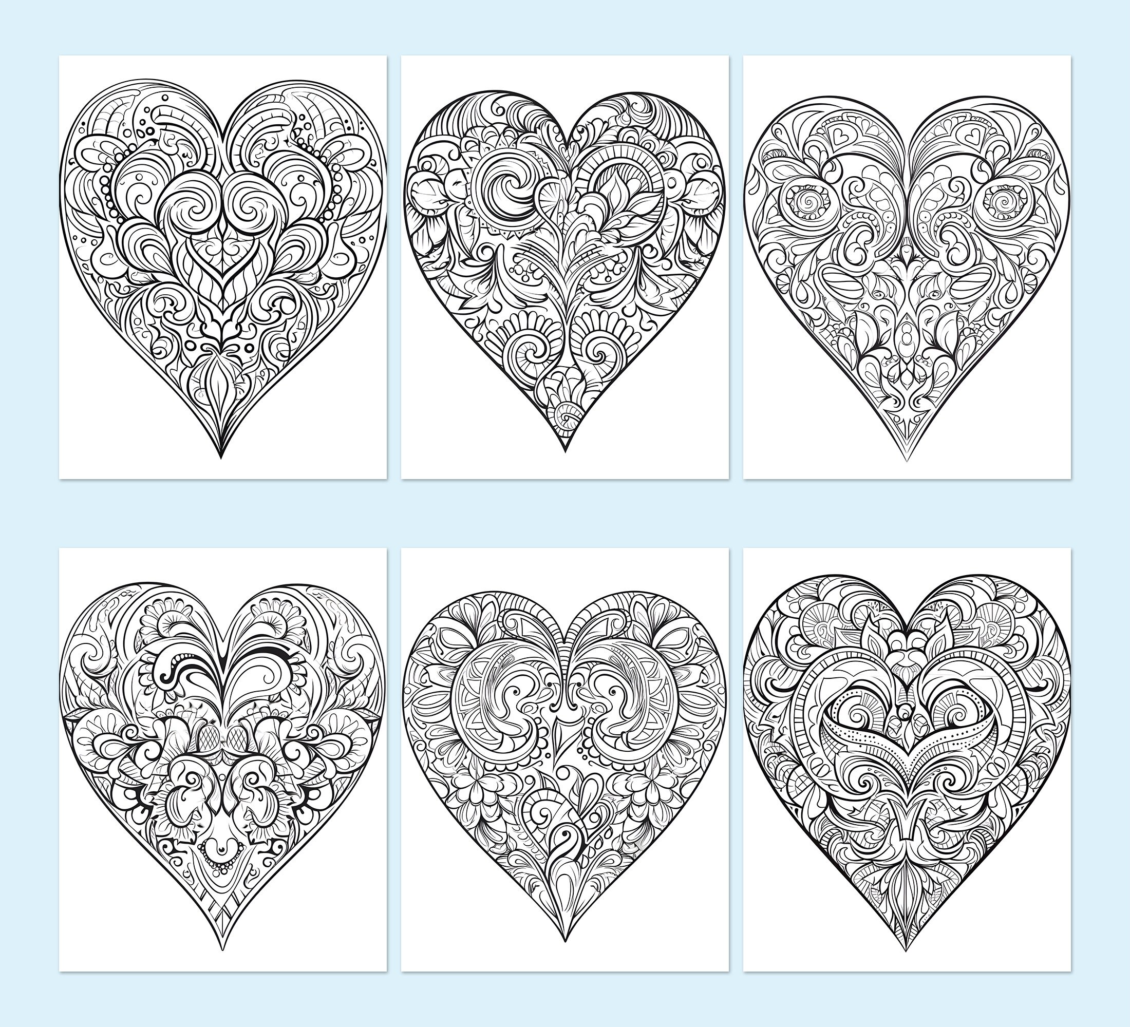 Hearts Mandala Digital Coloring Pages Kids Book Valentine Day Adult ...