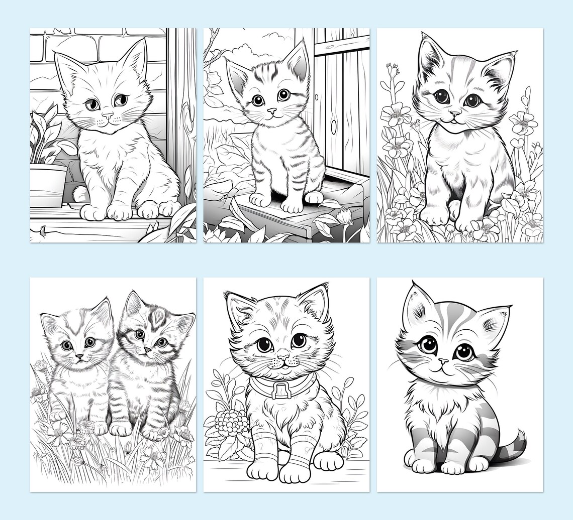 Cats Coloring Book Adults Kids Activity Pages Coloriage Sheets Instant ...