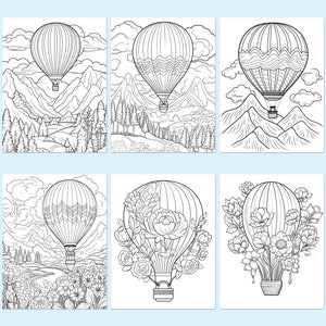 Hot Air Balloon in Landscape Coloring Pages Book Botanical Adult ...