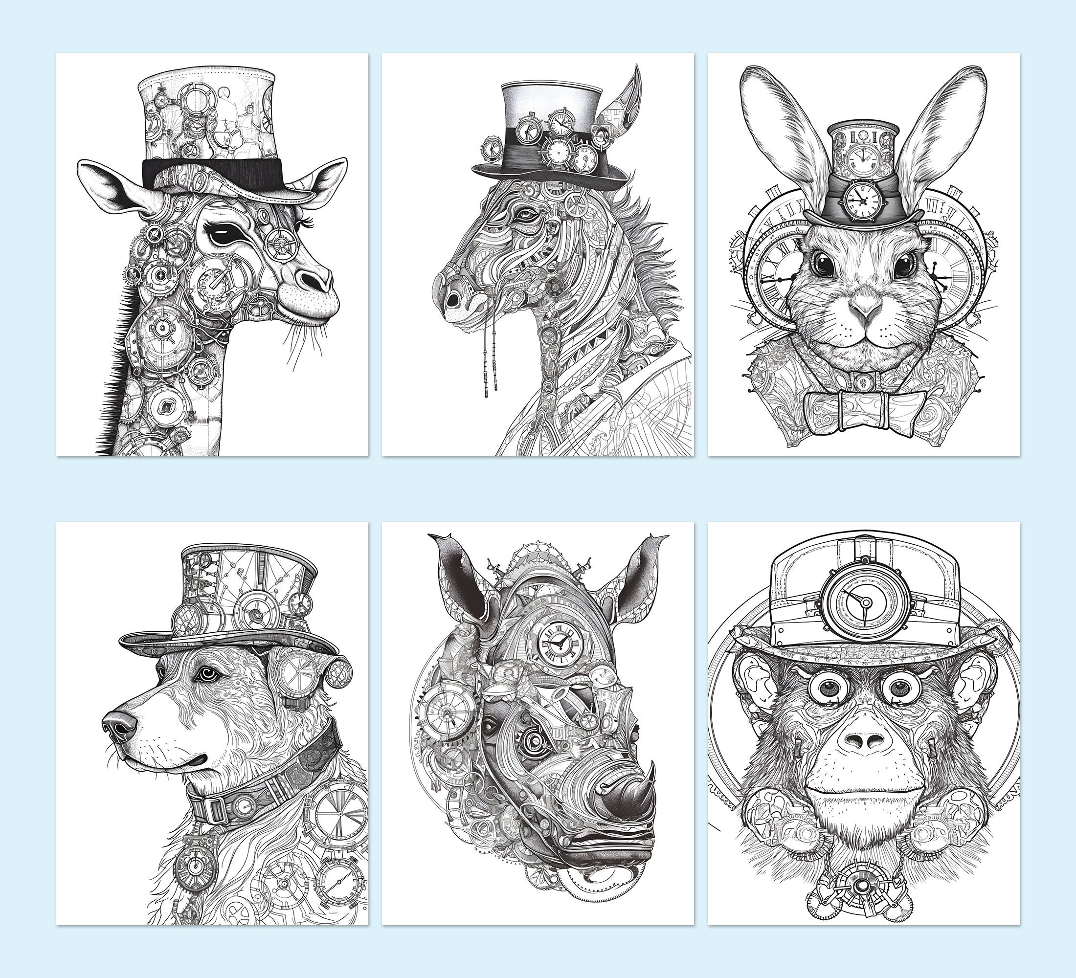 Mechanical Steampunk Animals Coloring Book Coloriage Sheets Adults Kids ...
