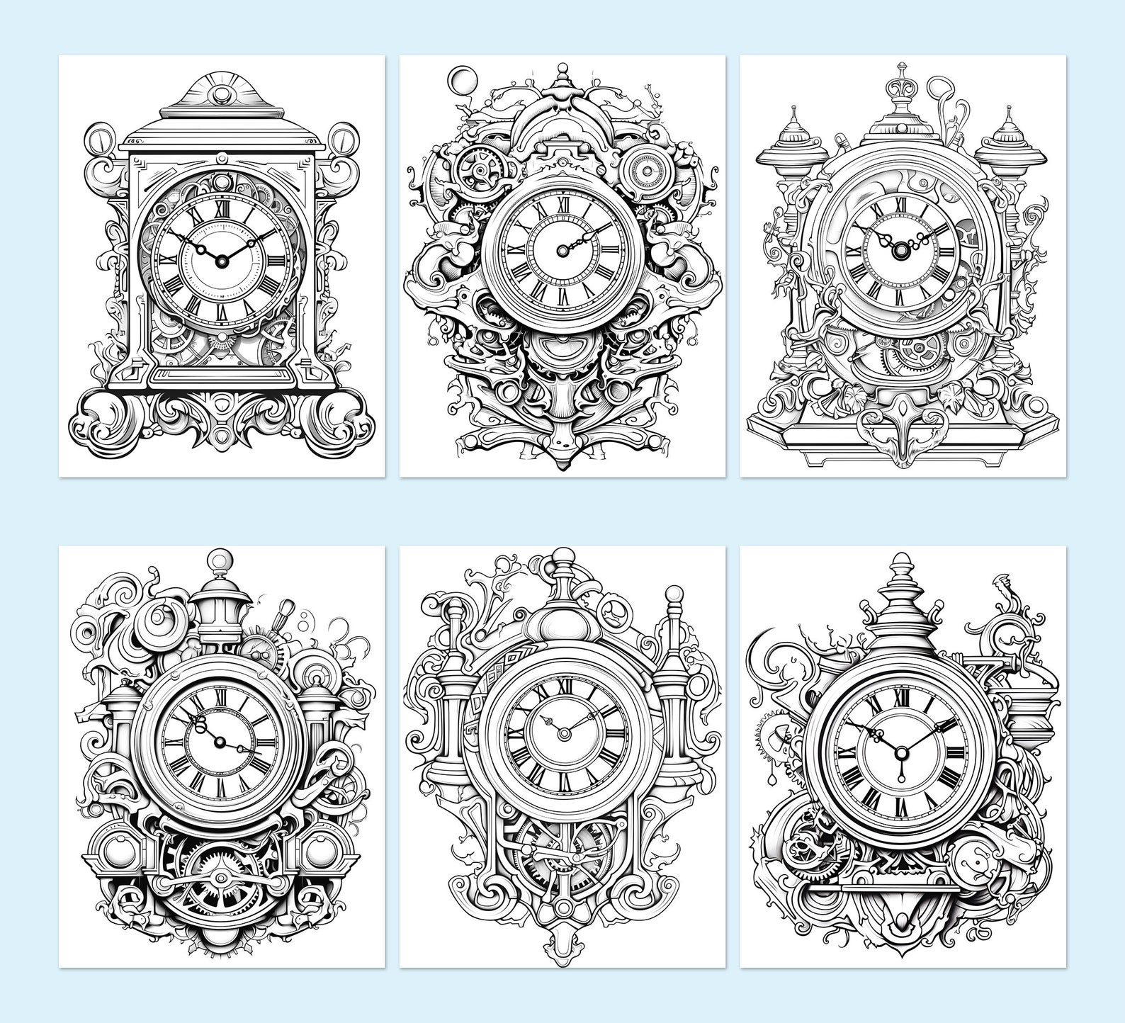 Mechanical Steampunk Mandala Clocks Coloring Book Adults Kids Pages ...