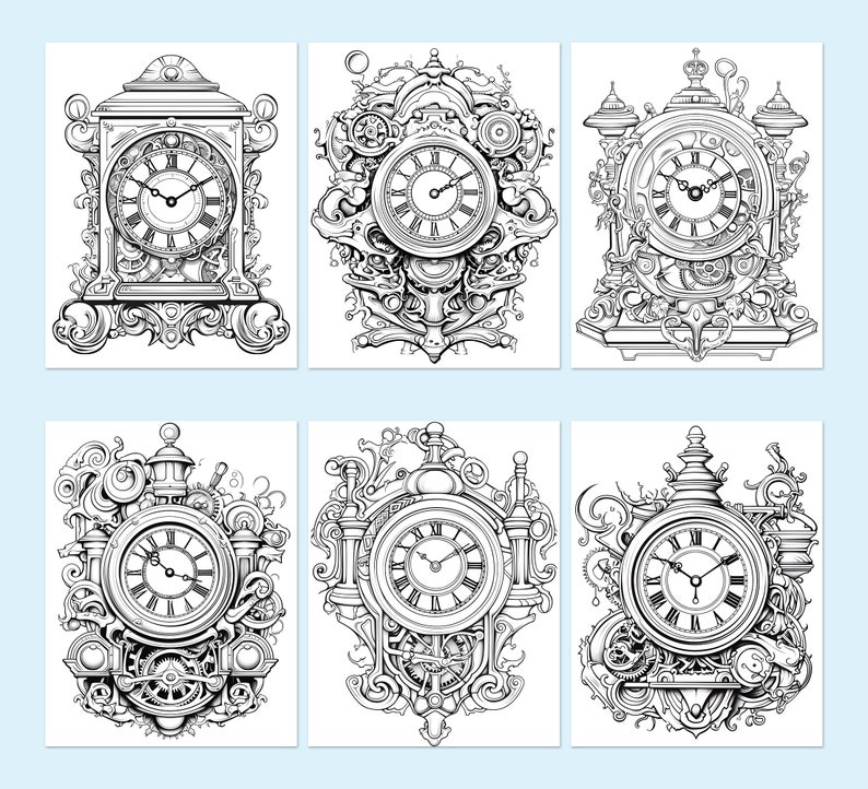 Mechanical Steampunk Mandala Clocks Coloring Book Adults Kids Pages ...