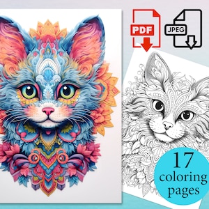 Cats Mandala Coloring Pages Adults Kids Activity Book Coloriage Sheets ...