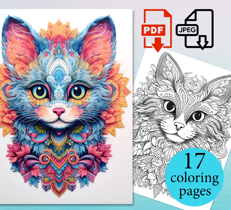 Cats Mandala Coloring Pages Adults Kids Activity Book Coloriage Sheets ...