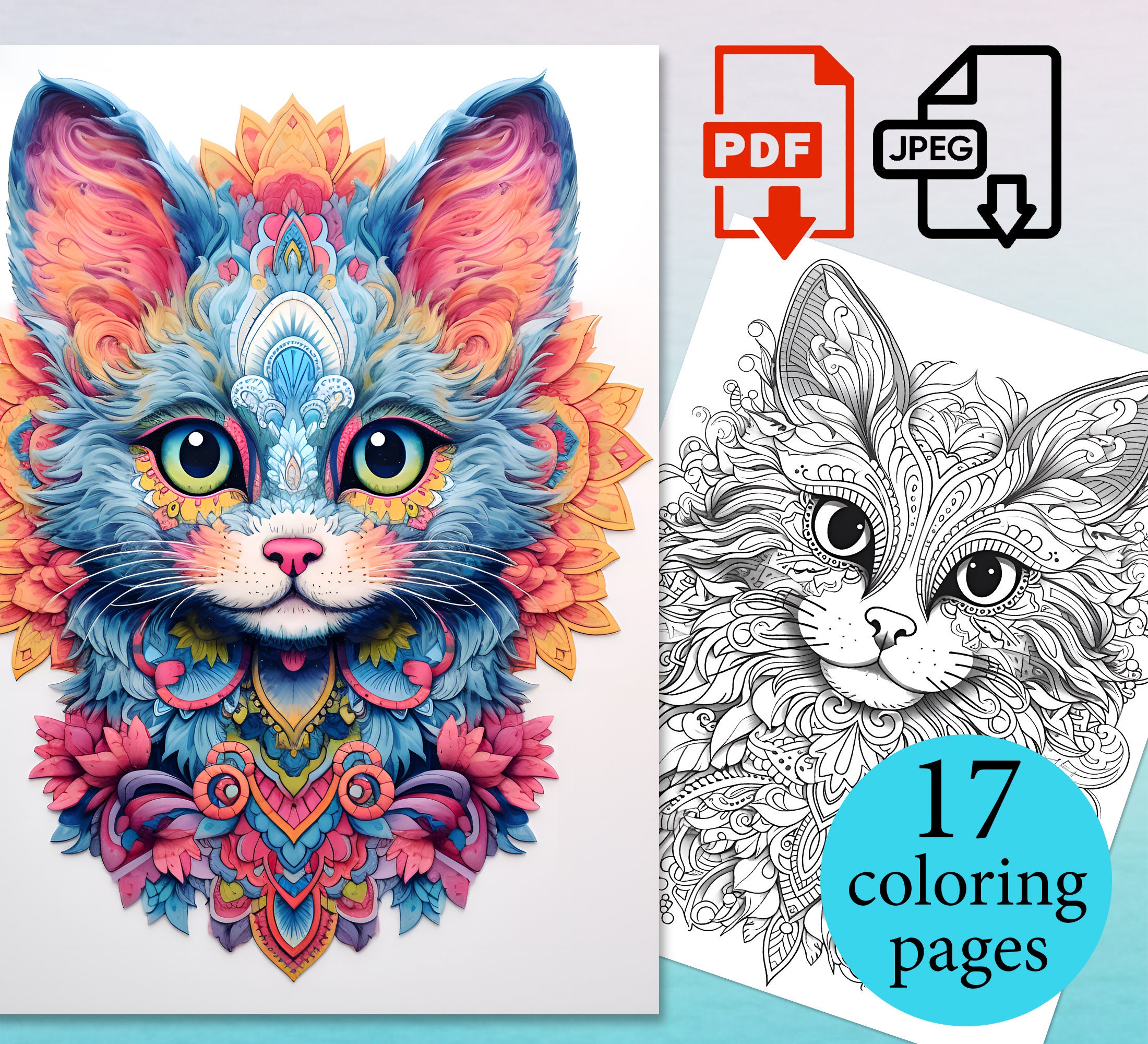 Cats Mandala Coloring Pages Adults Kids Activity Book Coloriage Sheets ...