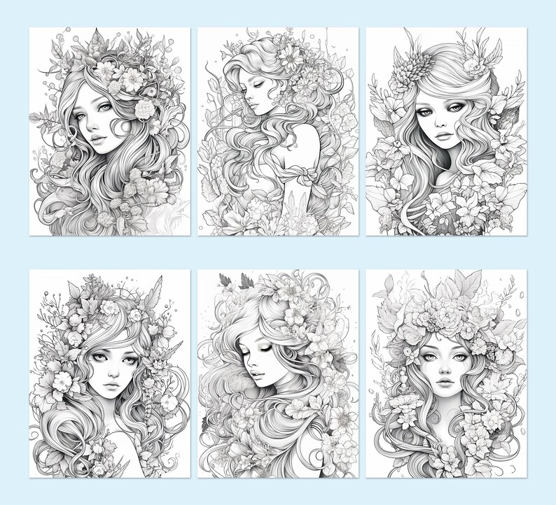 Flower Girl Coloring Book Beautiful Women Portrait Coloriage Pages ...
