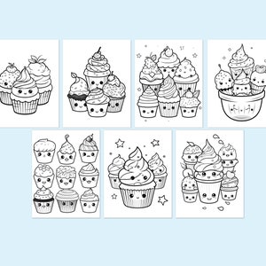 Cup Cake Coloring Book Kawaii Cupcake Kids Activity Pages Toddler ...