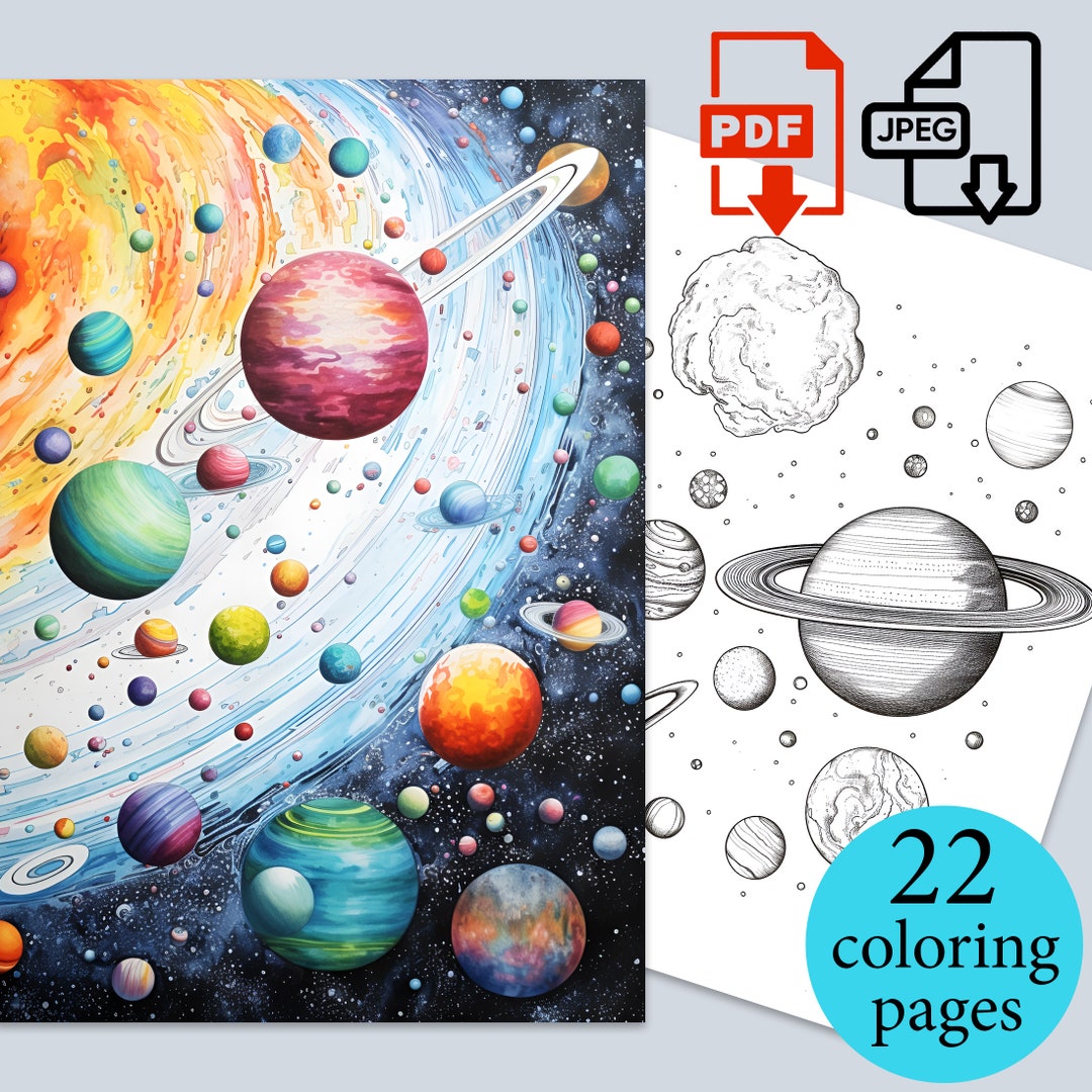 Digital Download Galaxy Planets Coloring Book Space Stars Sheets ...