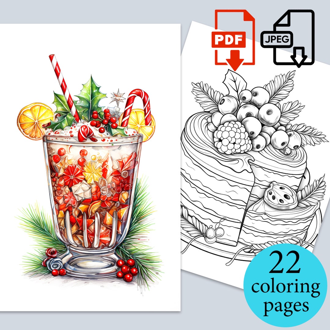 Christmas Cupcake Coloring Book Festive Dessert Digital Pages New Year ...