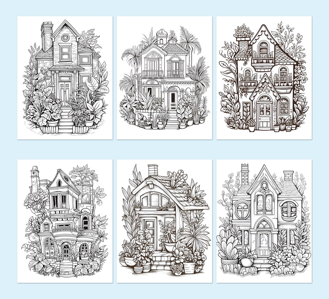 House With Plants Coloring Pages Book Botanical Adult Activity - Etsy