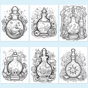 Mystical Magic Fantasy Potion Bottles Coloring Book Magic Pages Adults ...