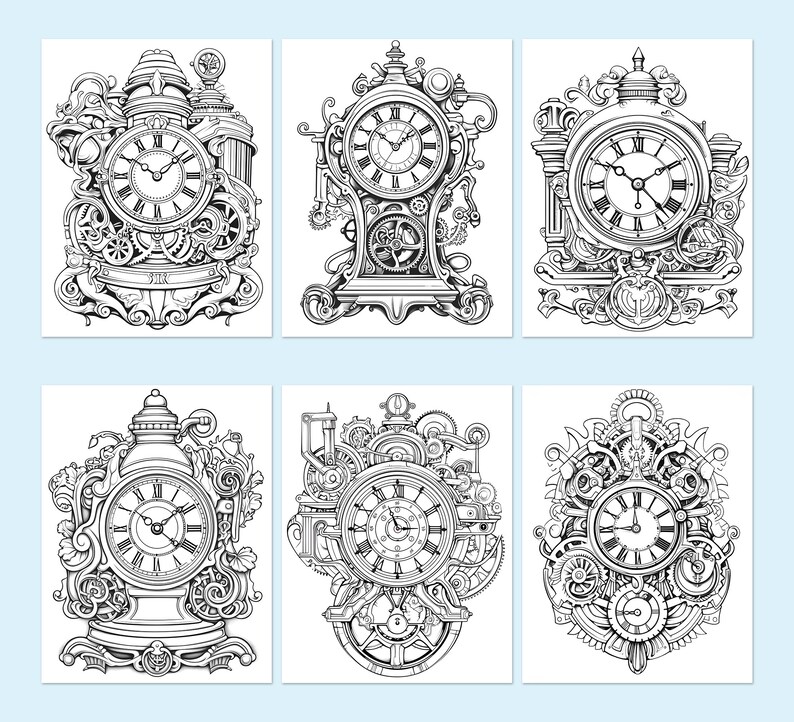 Mechanical Steampunk Mandala Clocks Coloring Book Adults Kids Pages ...