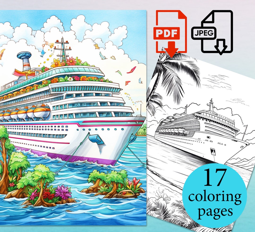 Cruise Ship Coloring Book Adults Activities Kids Coloriage Pages Boat ...