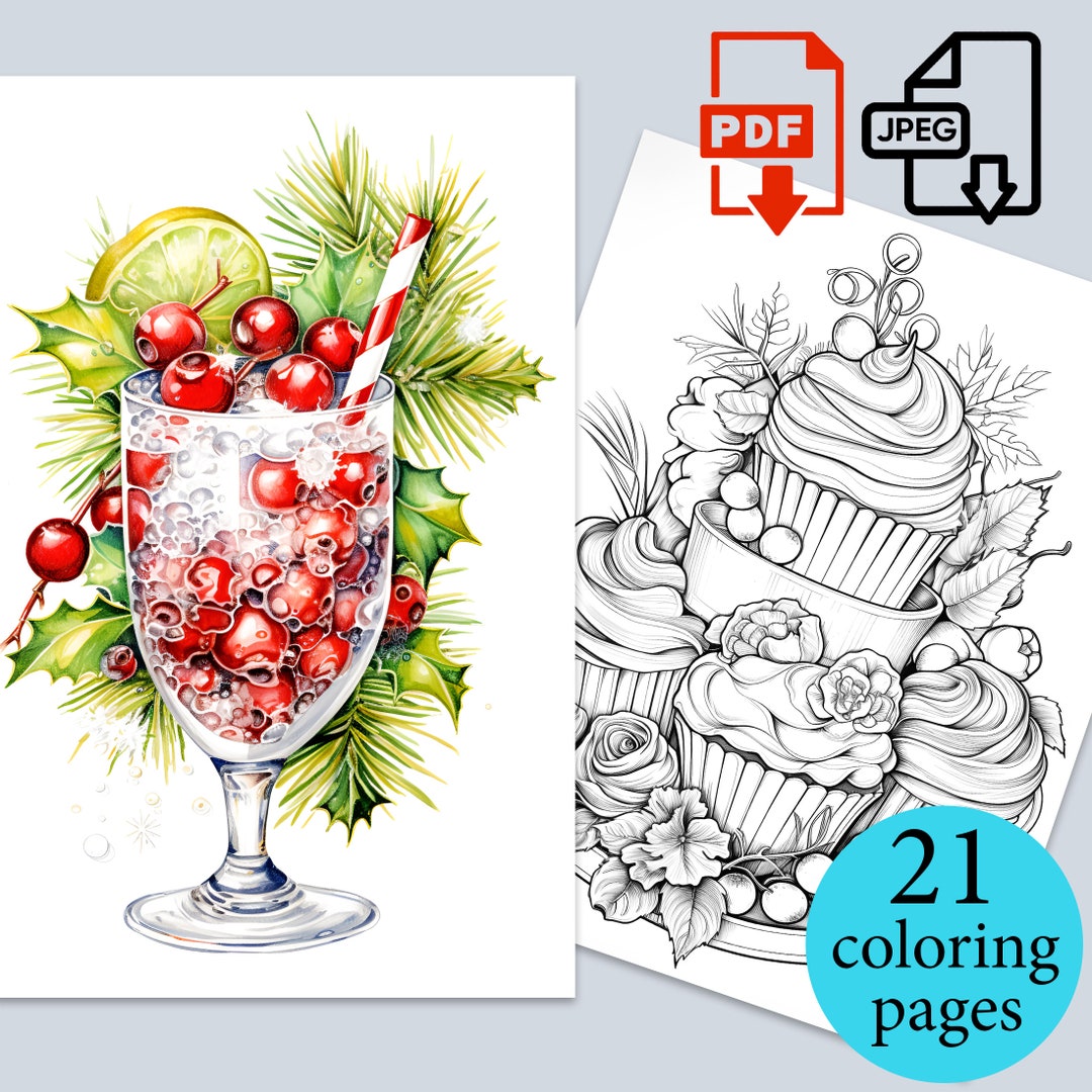 Christmas Cupcake Coloring Pages Festive Dessert Digital Book New Year ...