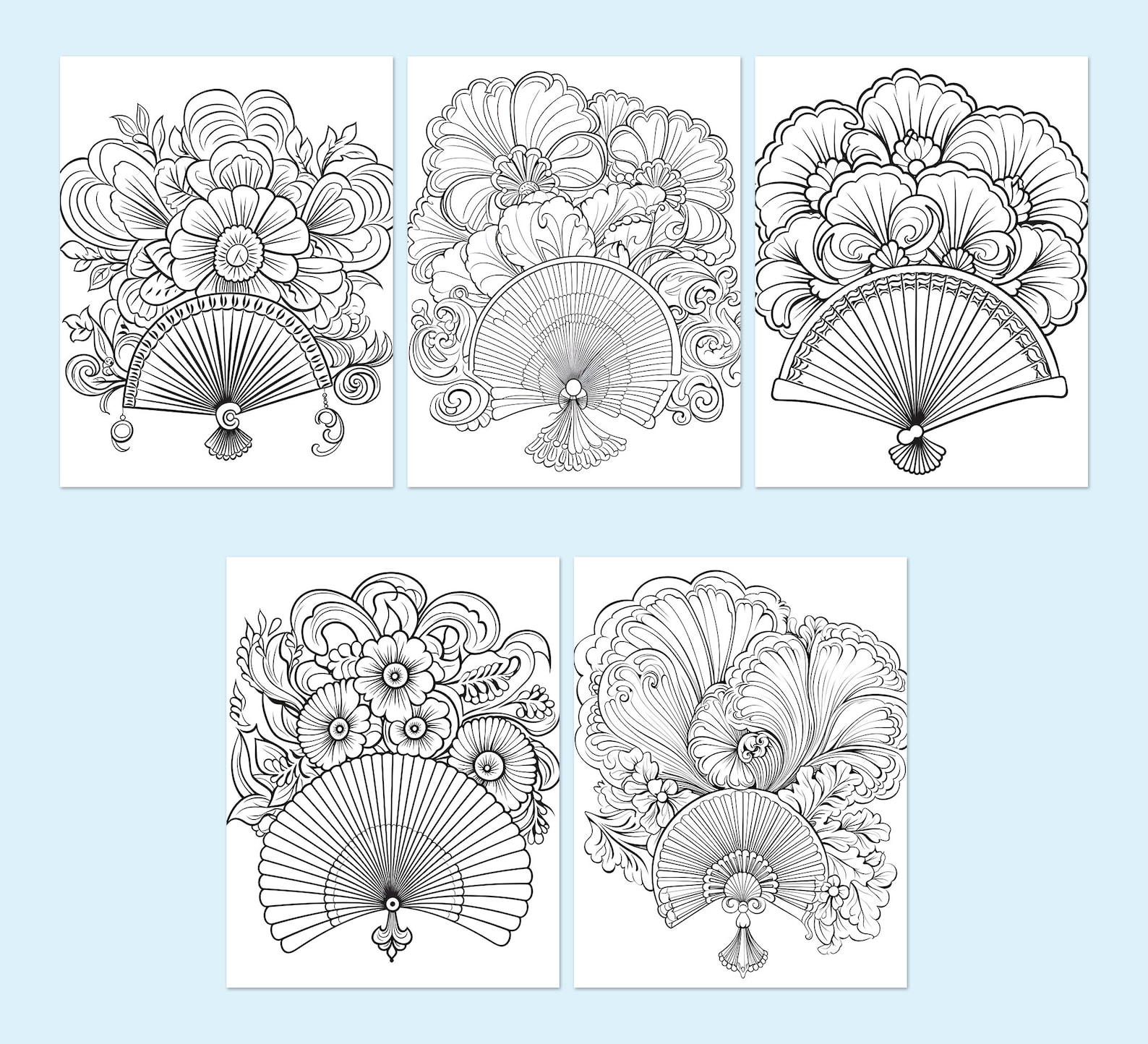 Spanish Fans Coloring Book Kids Adult Beautiful Relaxation Pages Girft ...