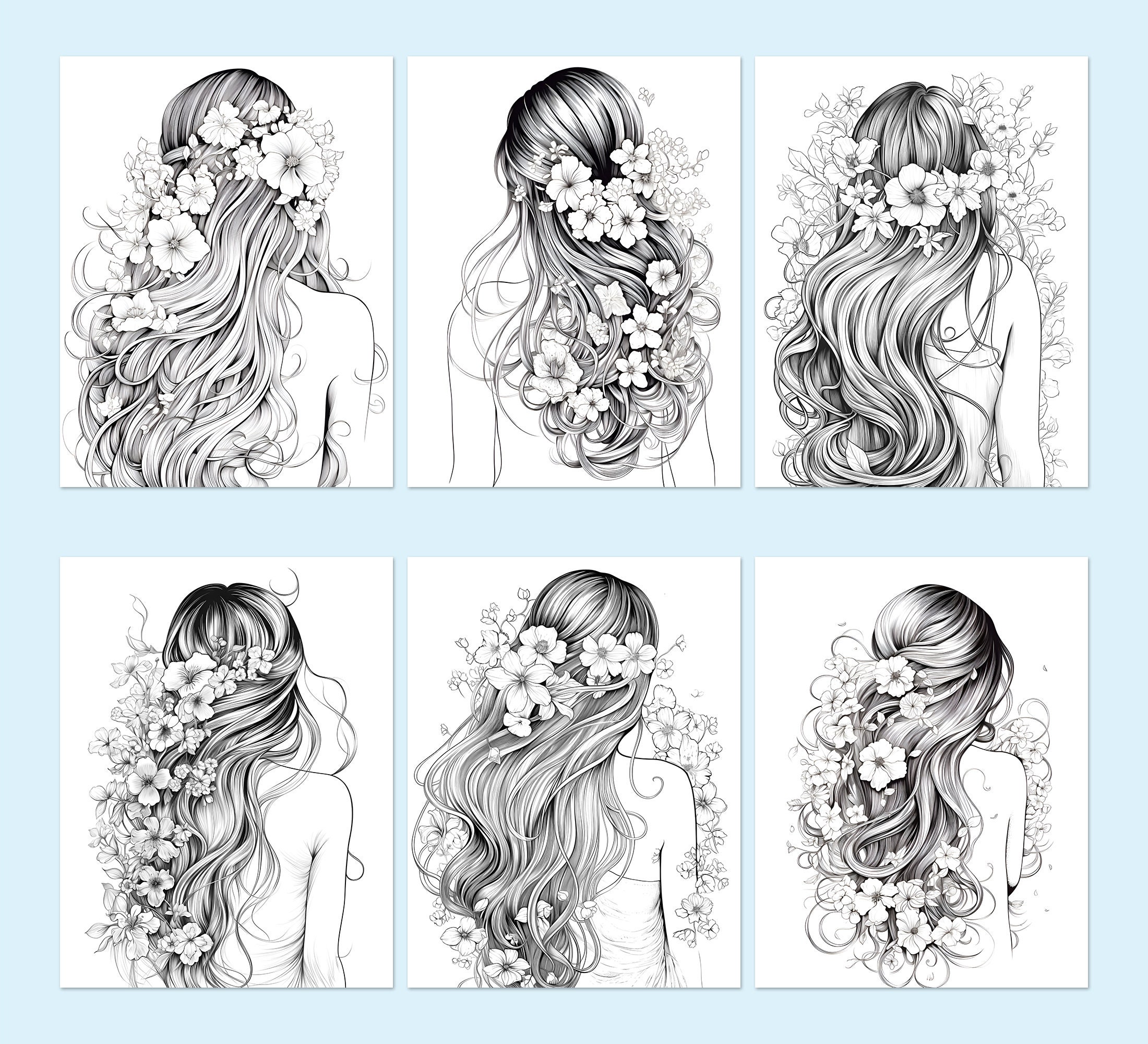 Hair Flower Coloring Book Hairstyles Beautiful Girl Lady Coloriage ...