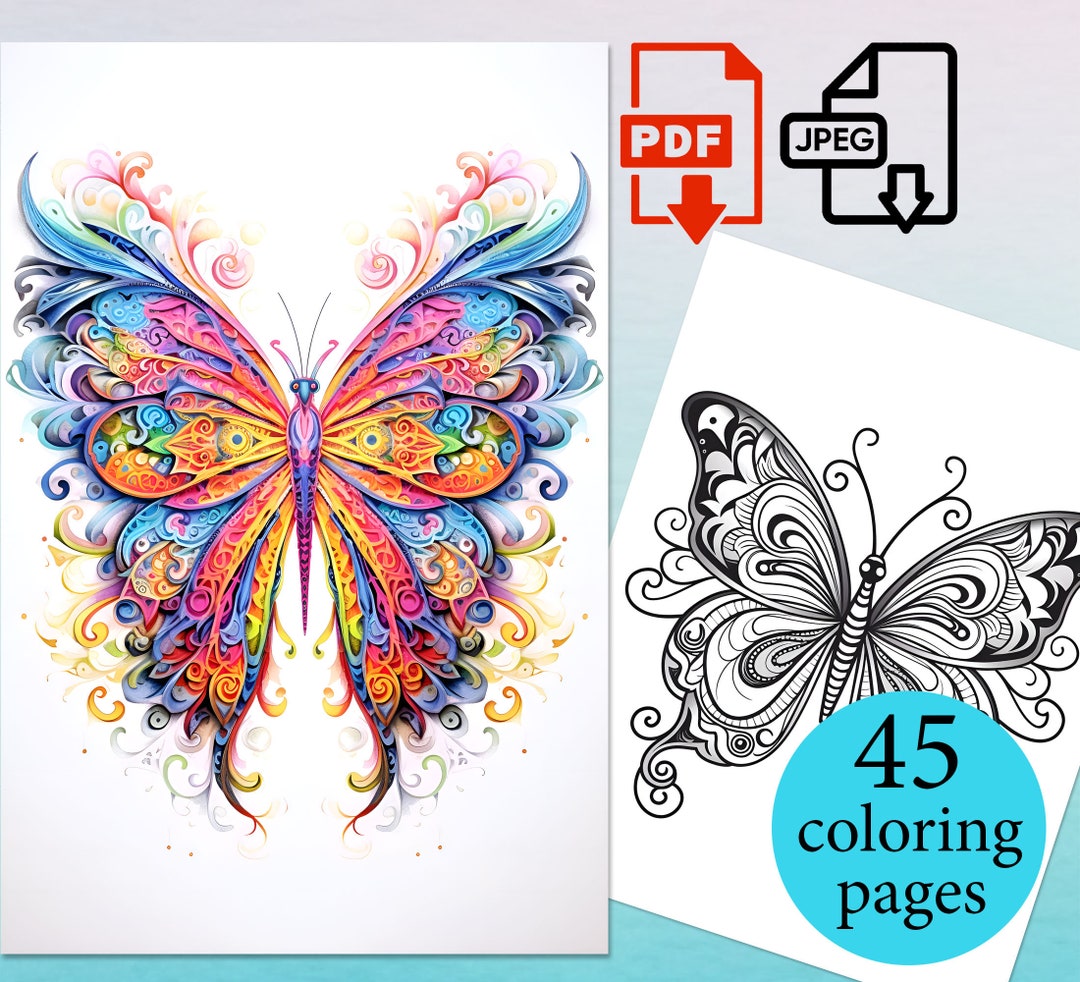 Beautiful Butterfly Coloring Book Adults Kids Instant Download ...