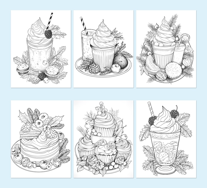 Christmas Cupcake Coloring Pages Festive Dessert Digital Book New Year ...