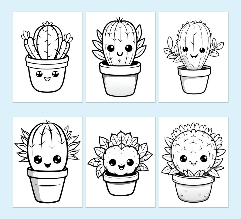 Cactus Coloring Book Kawaii Kids Activity Pages Toddler Sheets Instant ...