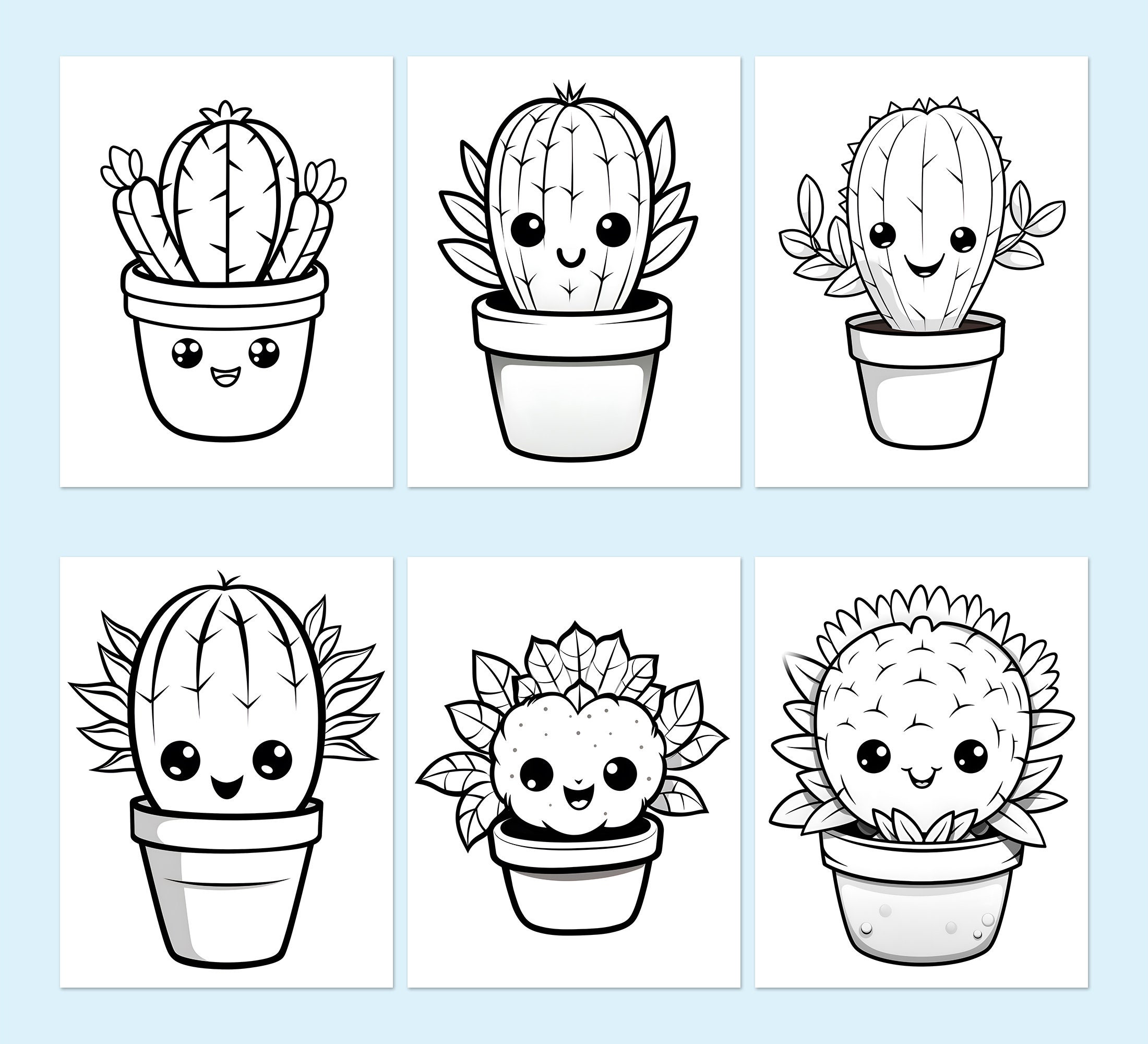 Cactus Coloring Book Kawaii Kids Activity Pages Toddler Sheets Instant ...
