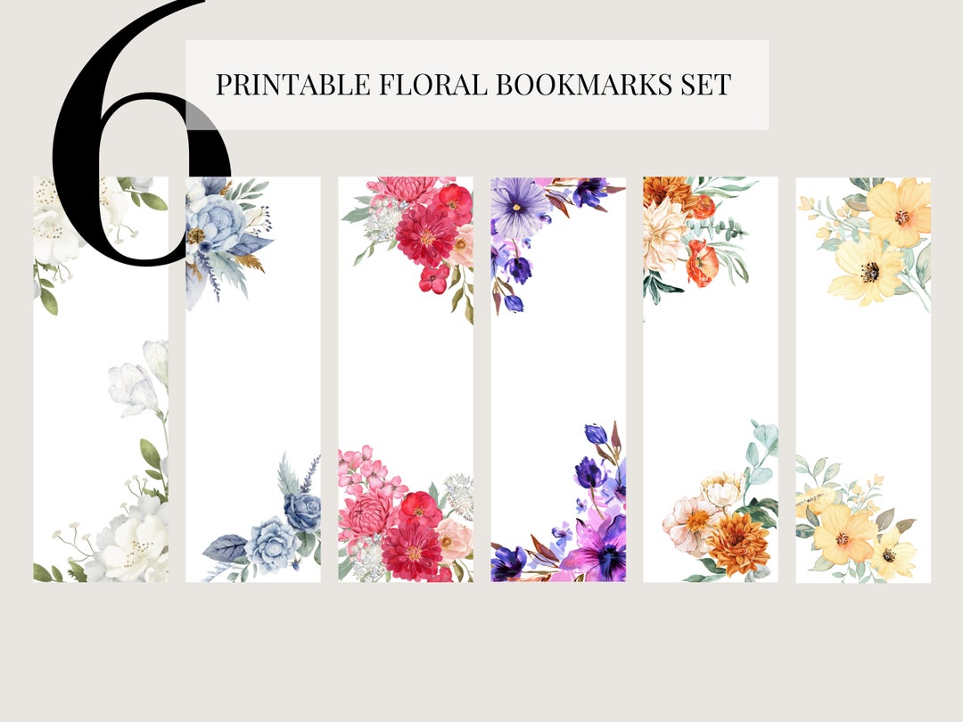Printable Bookmarks Floral Bookmark Set of 6 Digital - Etsy