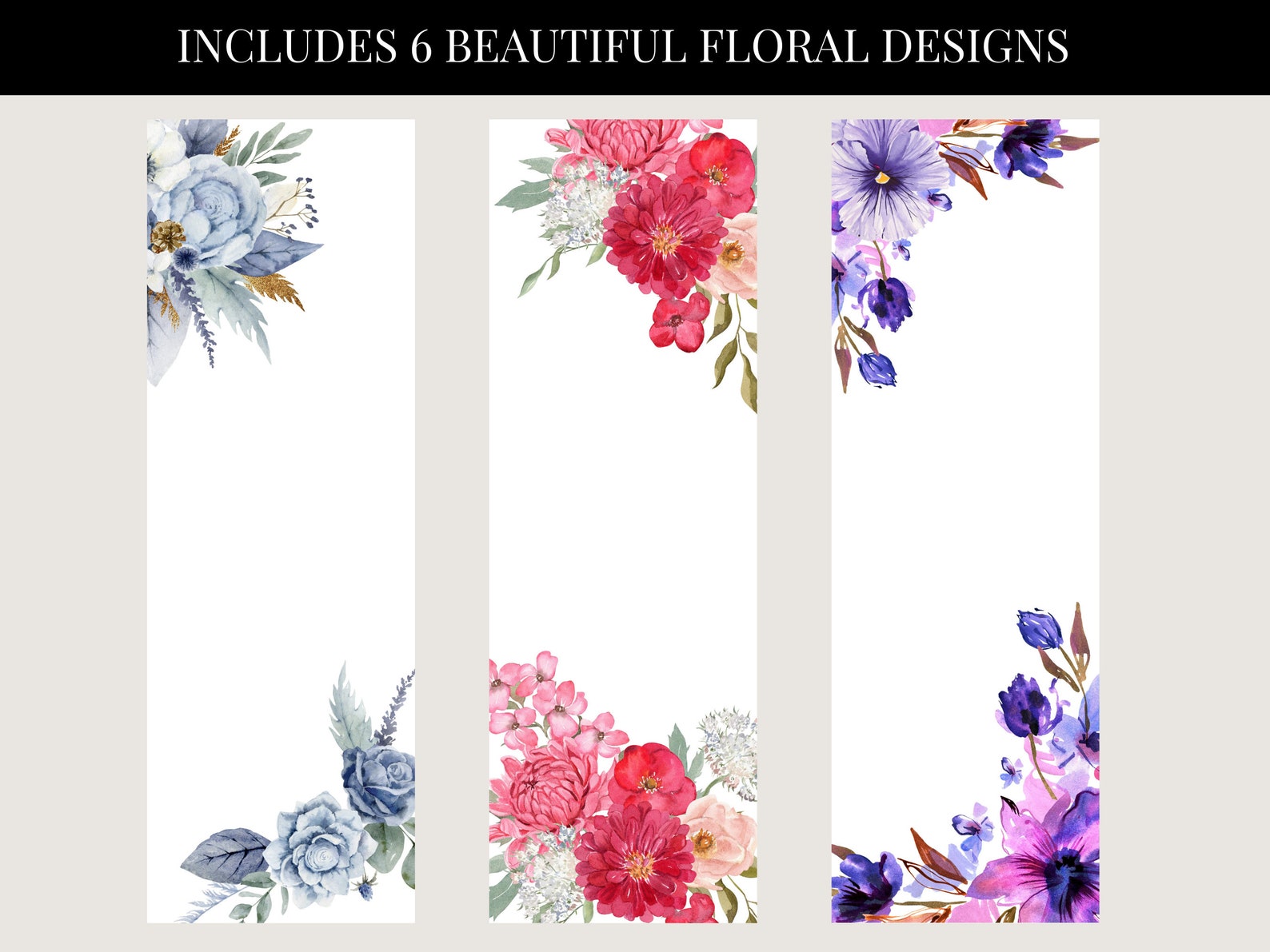 Printable Bookmarks Floral Bookmark Set of 6 Digital - Etsy
