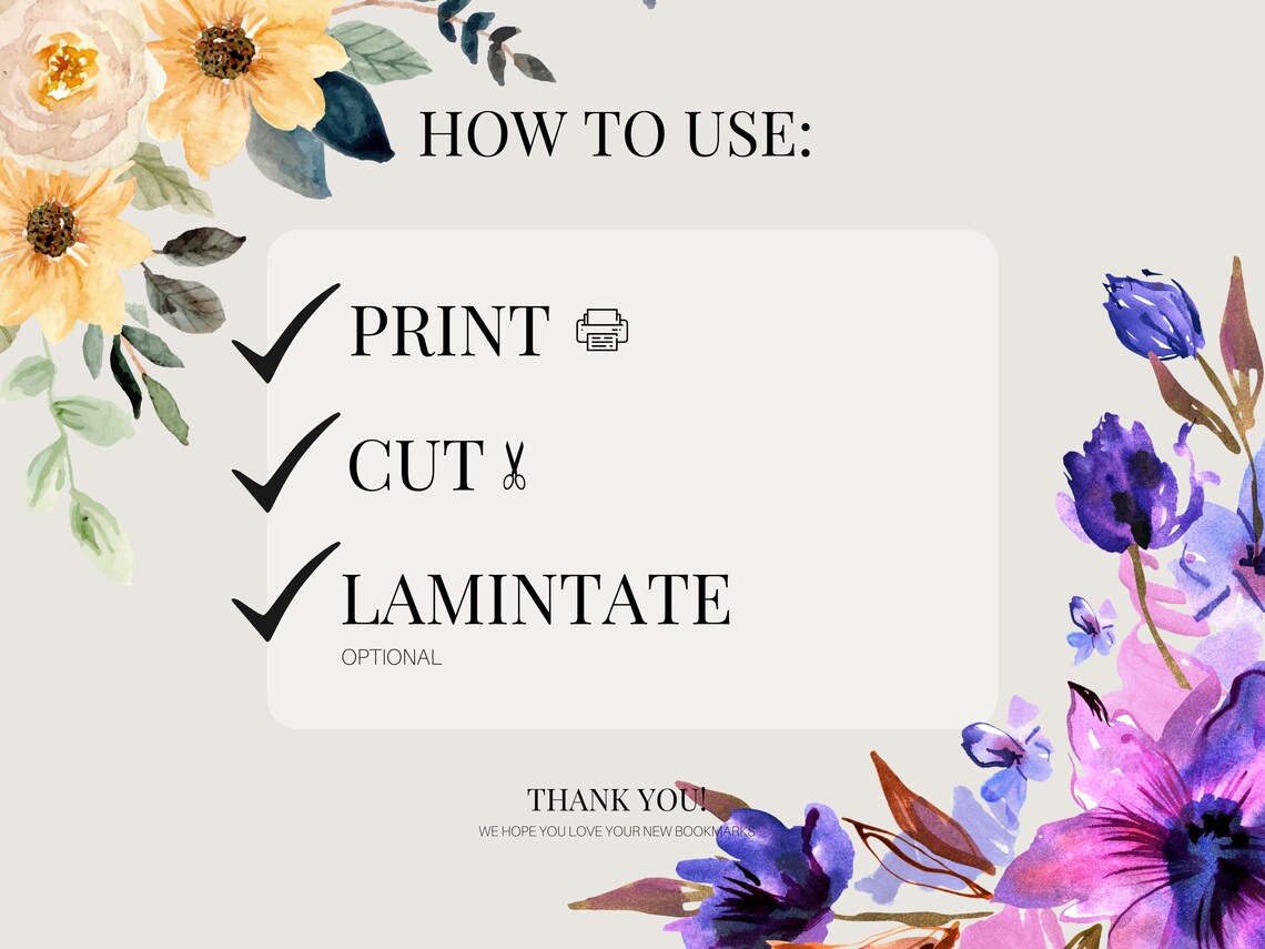 Printable Bookmarks Floral Bookmark Set of 6 Digital - Etsy
