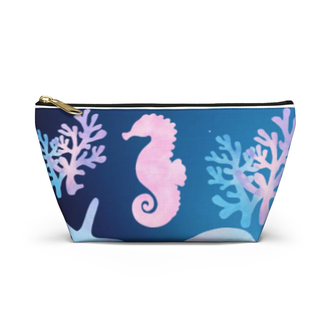 Seahorse Accessory Pouch, Ocean Theme Makeup Bag, Sea Plants Pencil ...