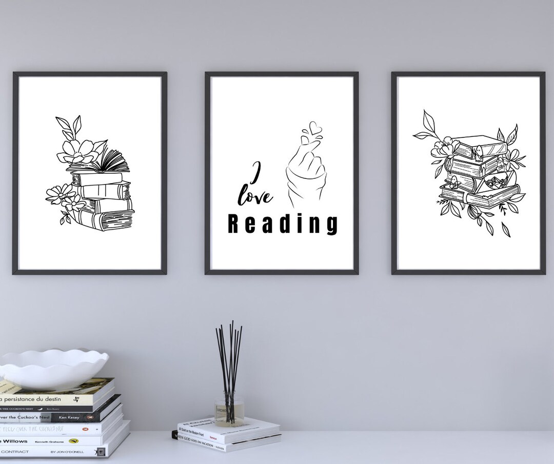 3 Wall Line Art Book Digital, Qoutes Art Book, Book Line Art, Digital ...
