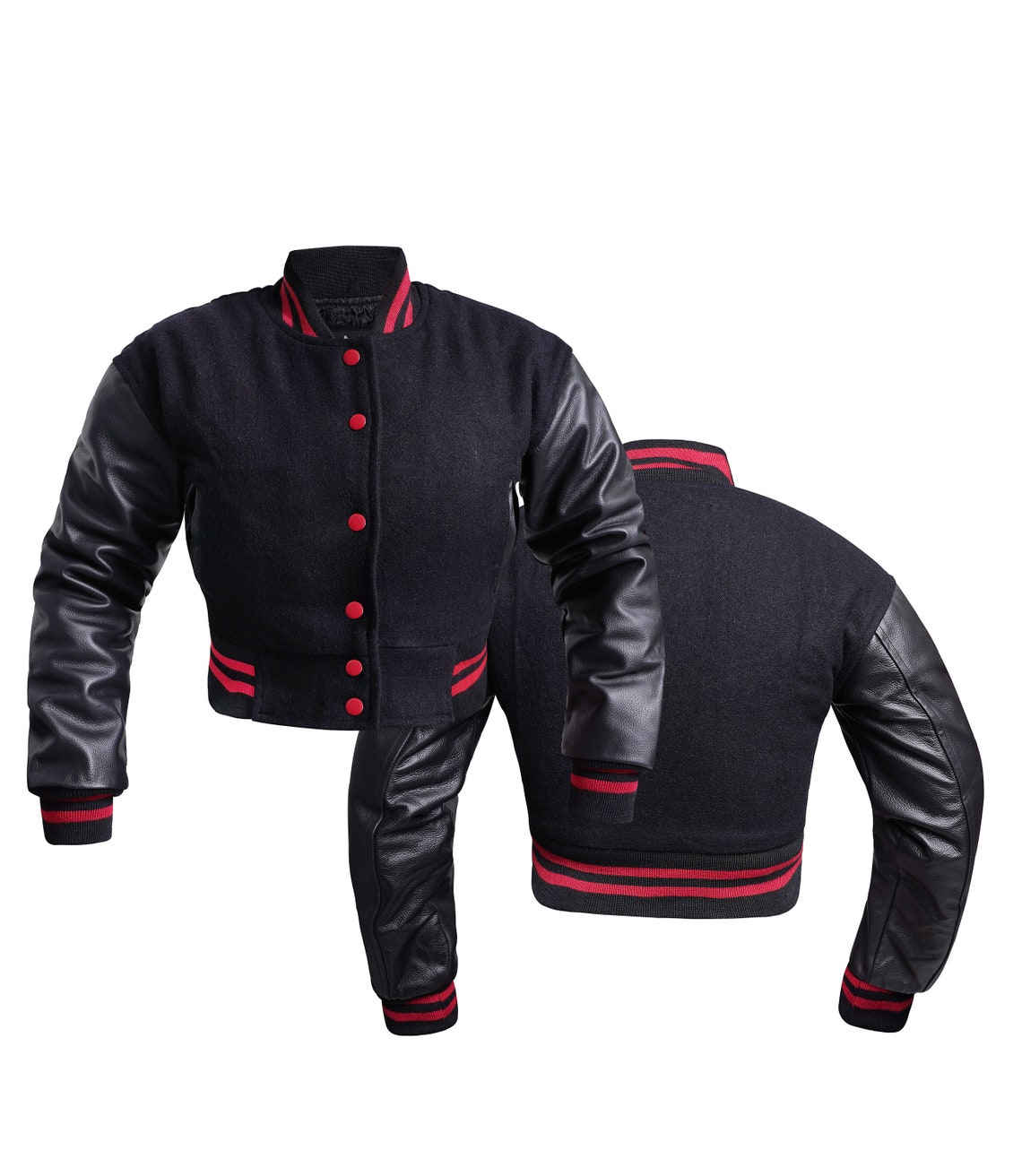 Cropped Varsity Jacket Baseball Letterman Jackets Wool Body Genuine ...