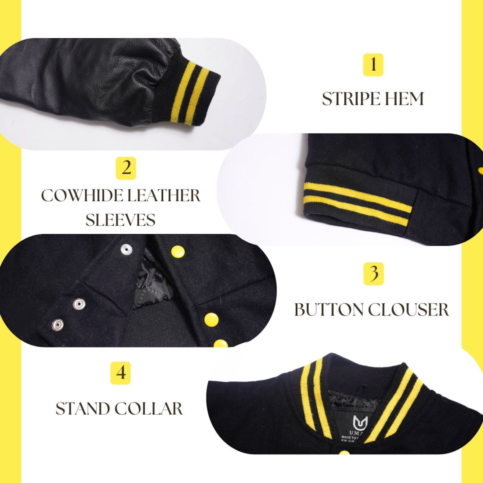 Unisex Varsity Jacket Baseball Letterman Jackets Wool Body Genuine ...