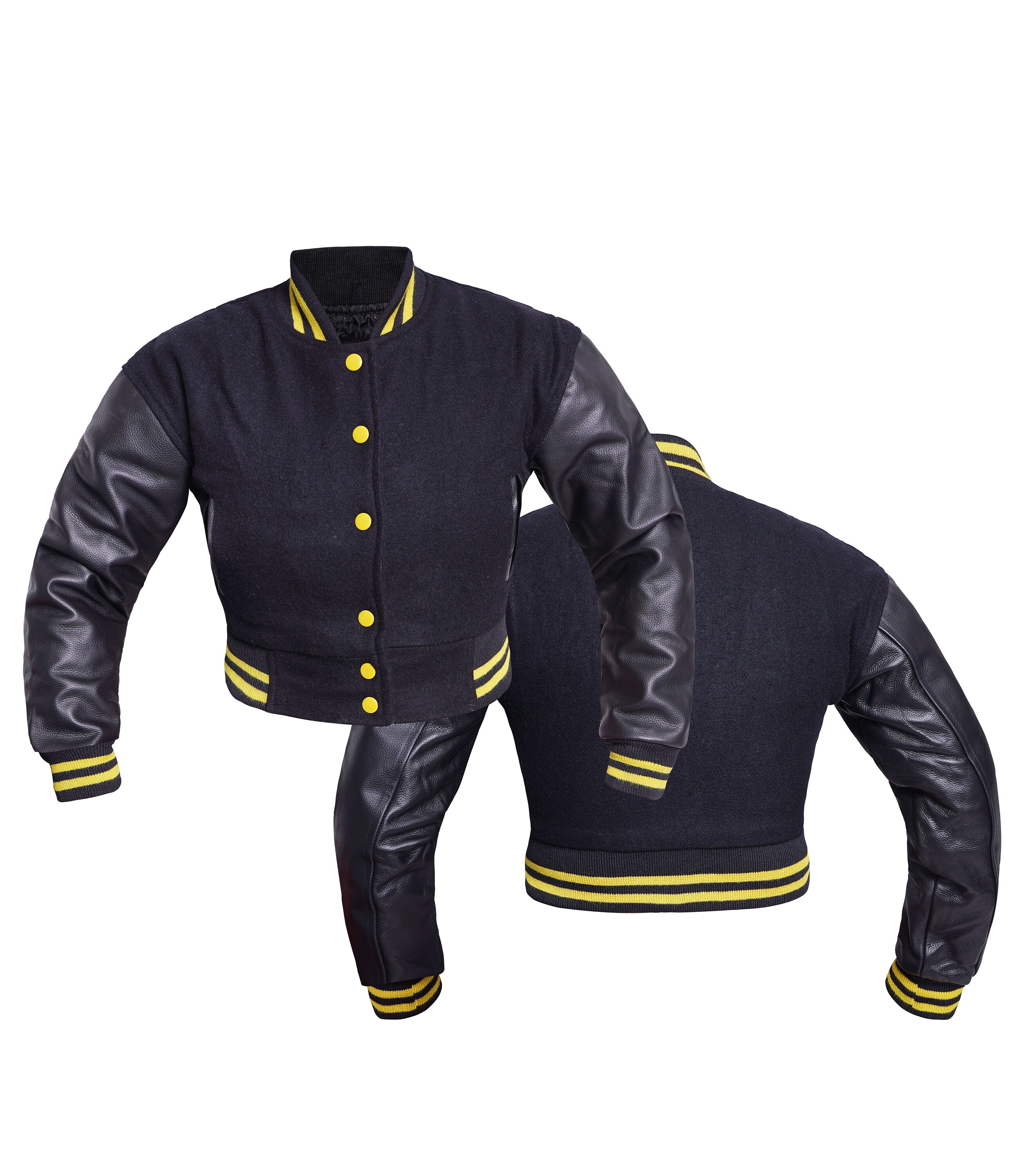 Cropped Varsity Jacket Baseball Letterman Jackets Wool Body Genuine ...
