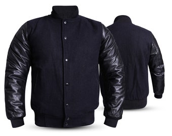 Unisex Varsity Jacket Baseball Letterman Jackets Wool Body Wool Sleeves ...