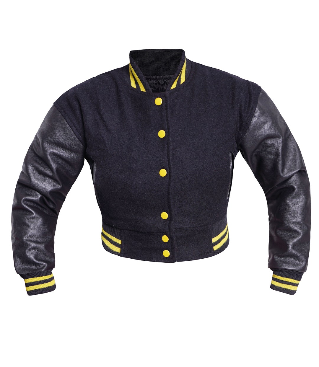 Cropped Varsity Jacket Baseball Letterman Jackets Wool Body Genuine ...