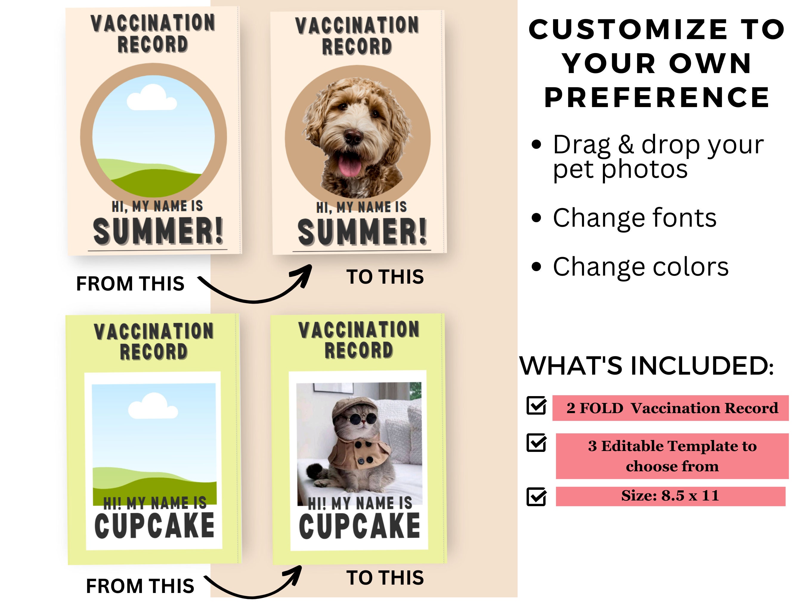 EDITABLE PET Vaccination Record, Printable Dog Vaccination Record, PET ...